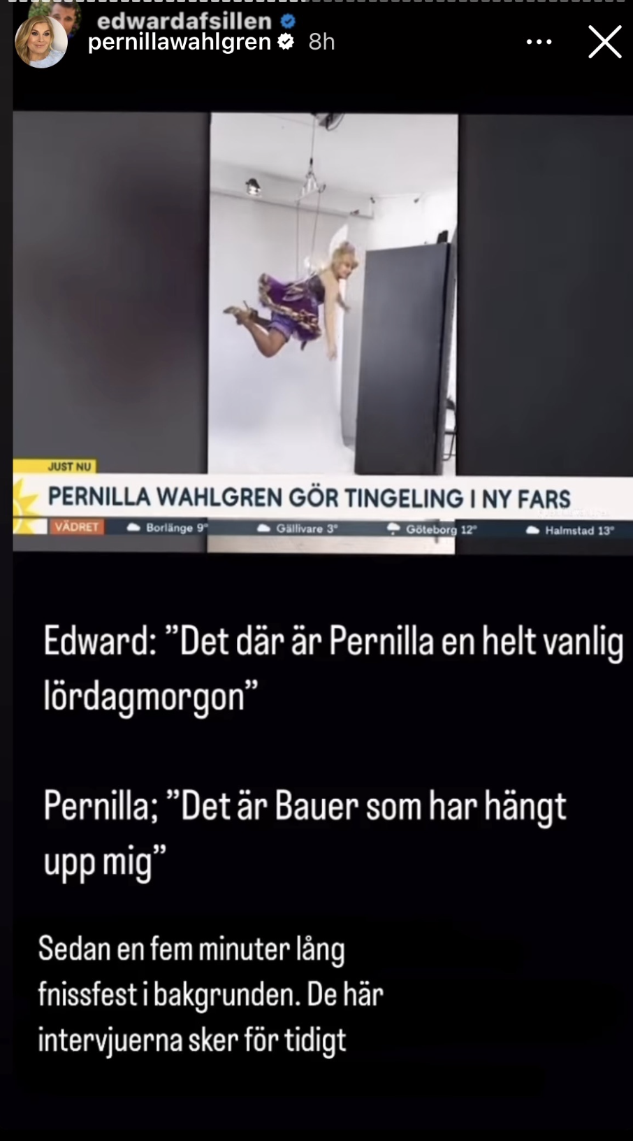 Pernilla Wahlgrens sexskämt om Christian Bauer i direktsändning