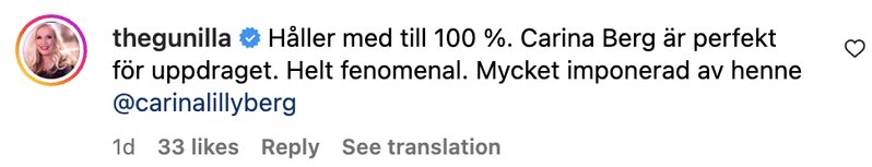 Här säger Gunilla Persson vad hon tycker om Carina Berg