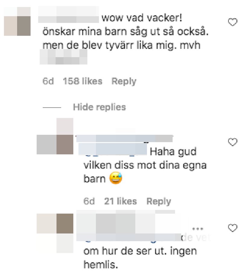 Kommentar från Biancas följare om fula barn har blivit viral