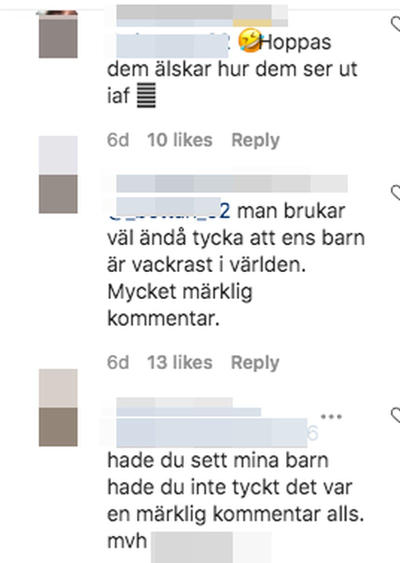 Kommentar från Biancas följare om fula barn har blivit viral